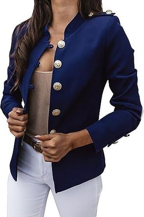Generic Veste courte à manches longues, petit costume à boutonnage, Europe et états- Veste Capuche Courte Femme Veste Moderne Femme (Blue, XXXL)