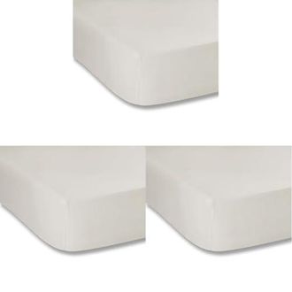 bianca Plain Dyed Cream Spannbettlaken, 90 x 200 cm, 100% Perkal-Baumwolle (Packung mit 3)