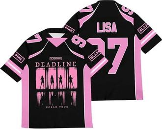 Generic Maillot de Rugby imprim&eacute; Noir et Rose Kpop Lisa Jennie Jisoo Rose, Maillot de Football Hip Hop America pour Les Fans de Musique 04-8 S