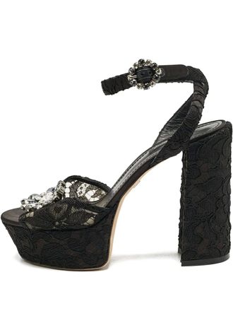 Dolce & Gabbana Lace Sandalen mit Kristallen 105mm - Schwarz