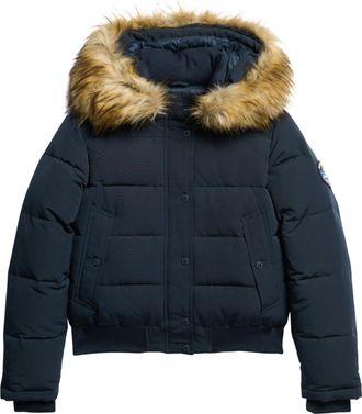 Superdry Damen Everest Kapuzen-Bomberjacke Nordisch Chrom Marineblau 42