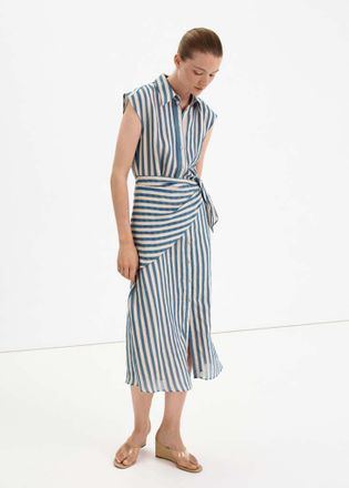 Mango Robe chemisier rayures et foulard bleu - Femme - S - MANGO