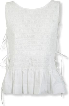 Ganni Femme, Tops, Blanc, Taille: 42 FR Haut Smock&eacute; en Coton