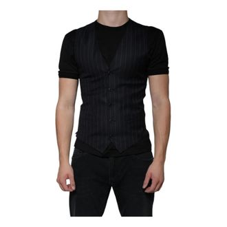 Dolce & Gabbana Schwarze Lederweste Kleid formelle Weste - - Suits - Herren - Schwarzk - XS