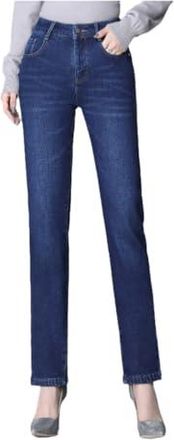 Lazutom Jean droit doublé en polaire pour femme - Taille haute - Coupe extensible - Grande taille - Chaud et épais - Pour lautomne et lhiver, bleu foncé, 36