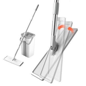 Generico Mop & Eimer mit Skalierung f&uuml;r zu Hause - Flachdruck-Reinigungsmop mit wiederverwendbaren Mikrofaserstoffen | Kompakte Bodenkarten f&uuml;r Fliesen, Lamina