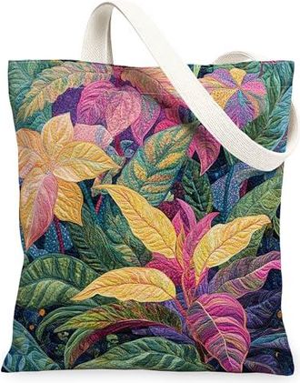 Generic Sac fourre-tout en toile de fleurs de coleus printanier pour le shopping, 33 x 38,1 cm, sac d&eacute;picerie r&eacute;utilisable pour femme, sac d&eacute;picerie esth&eacute;tiqu