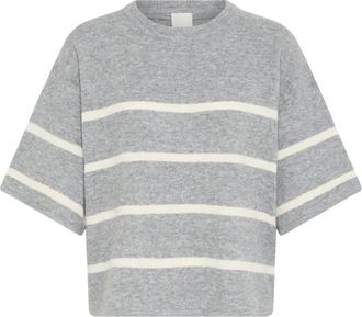 Ichi Ichi, Femme, Tops, Gris, Taille: 40 FR Pull en Tricot Doux Gris Lait dAmande