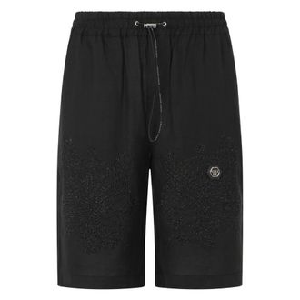Philipp Plein Homme, Shorts, Noir, Taille: 2XL Short de bowling en lin brod&eacute; Tattoo Strass