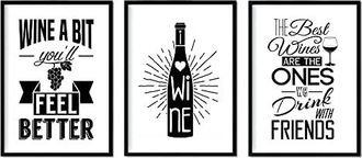 Nacnic Ensemble de nacnique de feuilles de vin. Affiches de vin et de cave. Vin noir et blanc 1. Taille A3