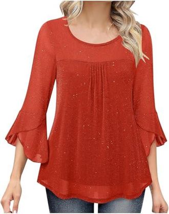 Generic Top femme des ann&eacute;es 80 avec paillettes scintillantes hauts pour femmes, &eacute;l&eacute;gants chemisiers &agrave; ourlet &agrave; volants larges robes d&eacute;contract&eacute;es festives co