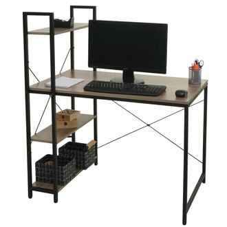 Mendler Schreibtisch mit Regal HWC-K81, Laptoptisch B&uuml;rotisch Arbeitstisch, 100x60cm Metall MDF - grau-braun