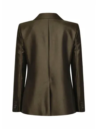 Max Mara Womens Blazer Silk-Blend Shantung Khaki Green Cotton Jacket