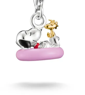 Thomas Sabo Peanuts charm Snoopy et Woodstock avec bou&eacute;e, argent original plaqu&eacute; or 18 carats, en argent, rouge, noir, rose-Argent&eacute;