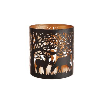 Butlers Metall-Windlicht Wald-Design 13 cm Eisen Luminous | Teelichthalter f&uuml;r stimmungsvolles Licht | schwarz-goldene Deko | Tischdekoration f&uuml;r gem&uuml;tliche A