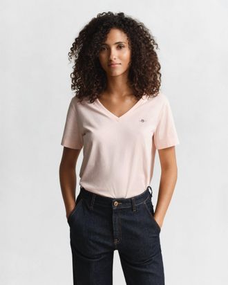 GANT Damen Shield V-Neck T-Shirt (XXXL) APRICOT Rosa