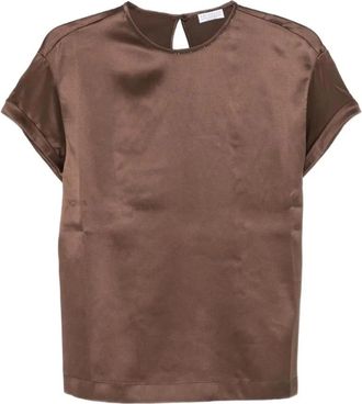 Brunello Cucinelli Femme, Blouses et Chemises, Brun, Taille: 42 FR Haut &agrave; Manches Courtes en M&eacute;lange de Soie