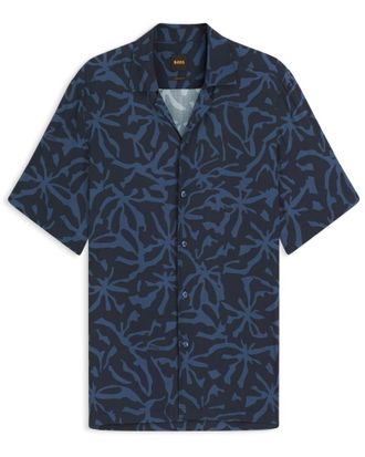 HUGO BOSS Leichtes Kurzarmhemd mit floralem Print, Regular Fit in