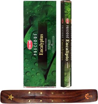 DHS HEM R&auml;ucherst&auml;bchen Precious Eukalyptus, volle Box mit 6 St&uuml;ck mit DHS R&auml;ucherst&auml;bchenhalter f&uuml;r Yoga, Meditation, Heilung, Spiritualit&auml;t, Aromatherap