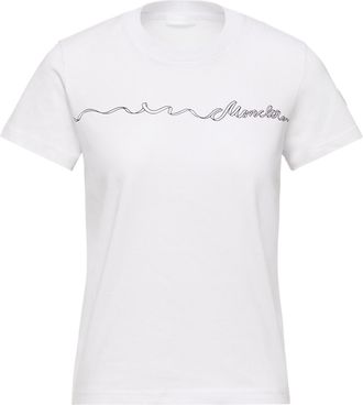 Moncler Moncler T-shirt En Coton &Agrave; Logo Ruban, Femme, Blanc, Taille: Xl