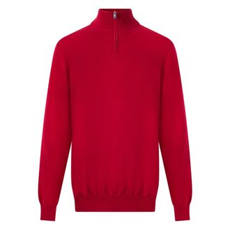 Fedeli Pull en Cachemire avec Col Zipp&eacute; - Homme - Pulls - Rouge - Taille: 3XL