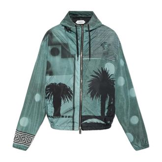 Versace Bedruckter Nylon-Windbreaker - - Jackets - Herren - Gr&uuml;n - L