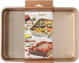 Decora 0070103 Gold Line Rechteckige Backform 34,7 x 24,5 x 5,5 cm, Ideal für die Herstellung von Backwaren, Robustes Antihaft-Metall