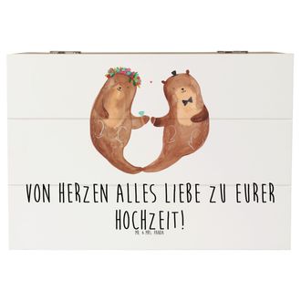 Mr. & Mrs. Panda 22 x 15 cm Holzkiste Hochzeit Otter - Geschenk, Geschenk zur Hochzeit, Geschenkdose, Ehe, Hochzeitstag, Dekokiste, Aufbewahrungsbox