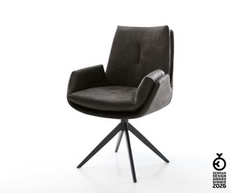 DELIFE Drehstuhl Clea-Flex Mikrofaser Anthrazit Vintage Kreuzgestell breit Schwarz 360&deg; drehbar Wippfunktion, Esszimmerst&uuml;hle