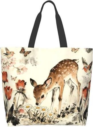 Generic Faons Fleurs Papillons Sac Fourre Tout L&eacute;ger Sacs De Courses Pliable Sac A Main Femme Pour Voyage Quotidienne Shopping