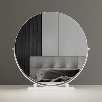 Generic Rund Schminkspiegel Mit Metallrahmen 30/40/50 cm, 360° Drehbar Schminktisch Kosmetikspiegel Für Wohnzimmer, Schlafzimmer, Büro(White,50cm/19.7in)