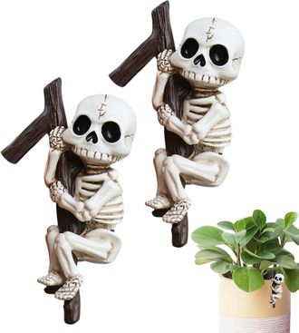 Generic Skelett -Figuren - Resin Skull Halloween | 2-teiliges Mini-Ornament Set f&uuml;r Pflanzer, Schreibtisch, B&uuml;ro, Garten, Au&szlig;endisplay | Spooky Zubeh&ouml;r f&uuml;r Pa
