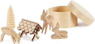 Rudolphs Schatzkiste Miniatur Spandose mit Rehgruppe (5) BxHxT 7,5x7,5x4,5cm NEU Bock Ricke Kitz Gei&szlig; Holzfigur Weihnachtsfiguren Miniatur Miniaturgruppe Miniaturfiguren M