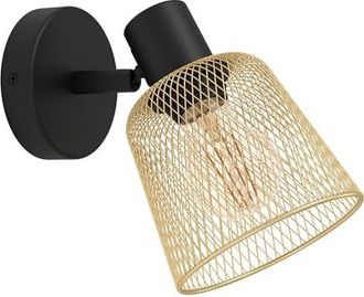 Eglo Wandlampe Coslada, Wandleuchte für innen mit schwenkbarem Spot, Wandspot aus Metall in Messing-gebürstet und Schwarz, Wand Lampe für Wohnzimmer und Fl