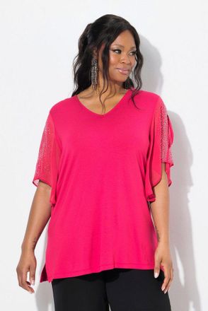 Ulla Popken T-Shirt T-Shirt Ziersteine A-Linie V-Ausschnitt