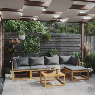 vidaXL 6-tlg. Garten-Lounge-Set mit Auflagen Massivholz Akazie - Vidaxl