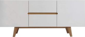 Miliboo Sideboard Skandinavienstil Wei&szlig; gl&auml;nzend und Esche 160 cm MELKA