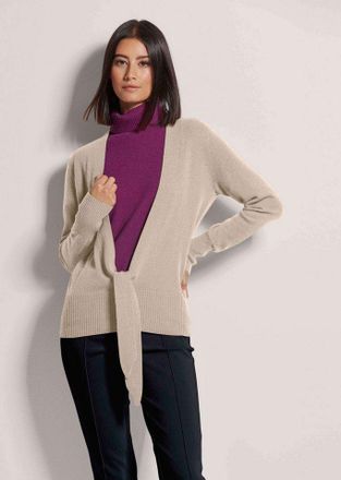 Madeleine Strickjacke Kaschmirstrickjacke mit V-Ausschnitt Unifarbenes Modell mit dekorativem V-Ausschnitt und Bindeband