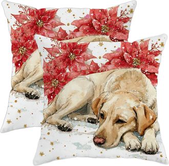Generic Labrador-Kissenbez&uuml;ge, Weihnachtsstern, Schnee, Weihnachten, weicher Samt, waschbar, dekorative Kissen f&uuml;r Wohnzimmer, Schlafzimmer, Loft, B&uuml;ro, Auto-