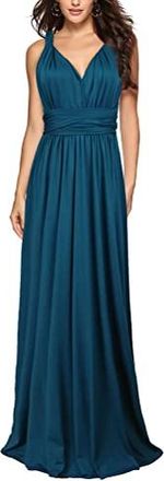 Onsoyours Femme Sexy V-Col Robe Elégante Soirée sans Dos Cocktail Robes Longue Bandage Noces Long Dress Bleu Foncé M