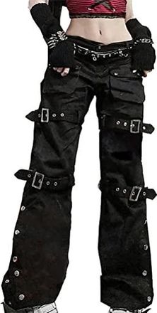 ORANDESIGNE Y2K Jeans Taille Basse Femme Pantalon Baggy Boyfriend Pantalons en Denim Pantalon Cargo Pantalon Long de Loisirs à Jambe Large Y2k Indie Aesthetic Vin