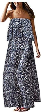 Generic Robe d&eacute;t&eacute; 2026 boh&egrave;me pour femme, robe de plage sans bretelles, imprim&eacute; floral, boh&egrave;me, vacances, gris, XXL