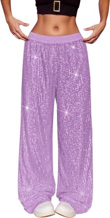 Generic Glitzer Hose Damen Lange High Waist Pailletten Hose Elegant Einfarbig Pailettenhose Weites Bein Freizeithose Glitzerhose mit Elastische Bund Clubwear 