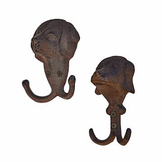 Loberon Haken 2er Set Samiran, im Hundekopf-Design, Authentische Rost-Optik, Rustikaler Vintage-Charme, Garderobe, Ordnungshelfer, Gusseisen, antikbraun