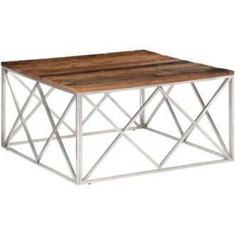 vidaXL Couchtisch Silbern Edelstahl und Massivholz Vidaxl