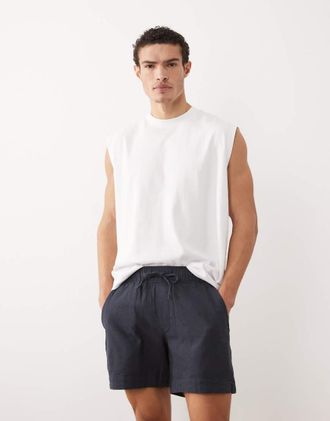 Abercrombie & Fitch Leinen-Shorts zum Reinschl&uuml;pfen in Marineblau