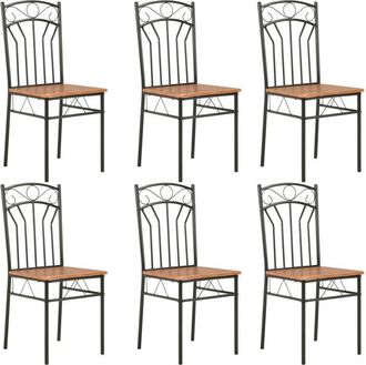 Les Tendances Chaises de salle &agrave; manger 6 pcs Marron MDFChaise de salle &agrave; manger bois fonc&eacute; et m&eacute;tal noir Wave - Lot de 6