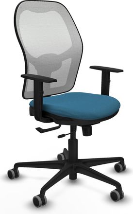 Piqueras y Crespo Atmungsaktiver B&uuml;rostuhl mit 1D-Armen, h&ouml;henverstellbare Lendenwirbelst&uuml;tze, ausgestattet mit Syncro/Traslack und eingespritztem Schaum, Wei&szlig;/Petrolgr