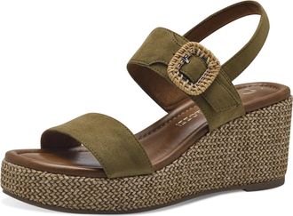 Marco Tozzi Damen Sandalen mit Keilabsatz mit Schnalle Bequem, Mehrfarbig (Fern Green Com), 37 EU