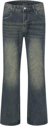 Generic High Street Vibe Jean r&eacute;tro d&eacute;lav&eacute; vintage en denim pour homme Coupe droite L&eacute;g&egrave;rement &eacute;vas&eacute;e, Marine, M